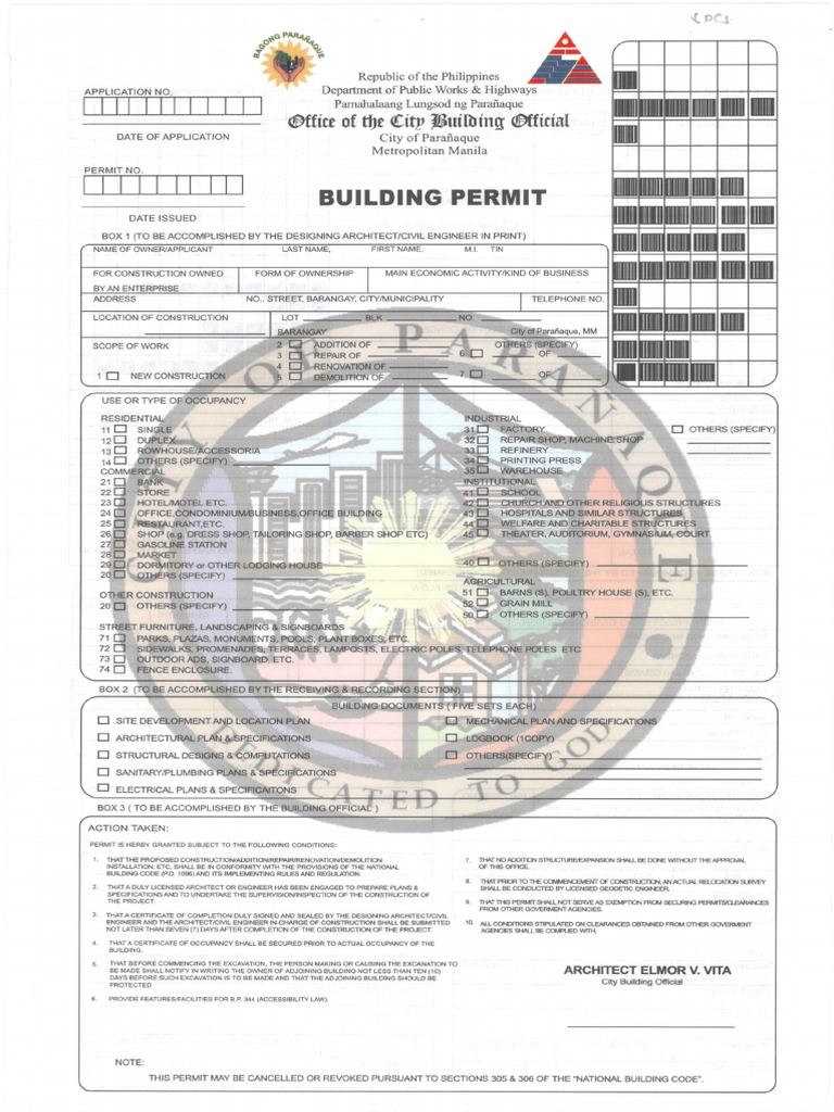 Building Permit Form - Parañaque | PDF