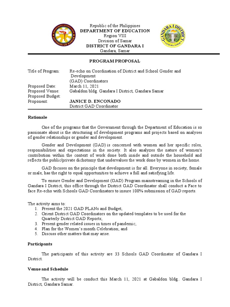 District Gad Proposal Re - Echo | PDF | Gender And Development | Gender
