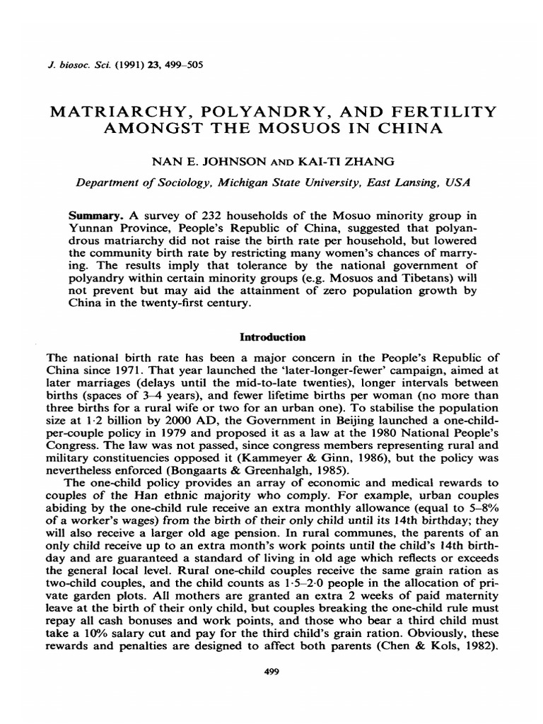 Johnson & Kai-Ti Zhang - Matriarchy, Polyandry, and Fertility Amongst ...