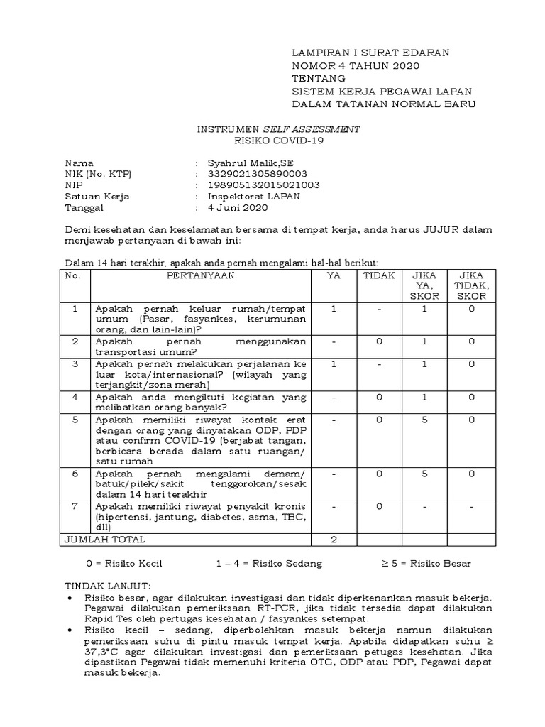 Instrument Self Assesment - Se4-2020-Syahrul Malik | PDF | Pengembangan Diri