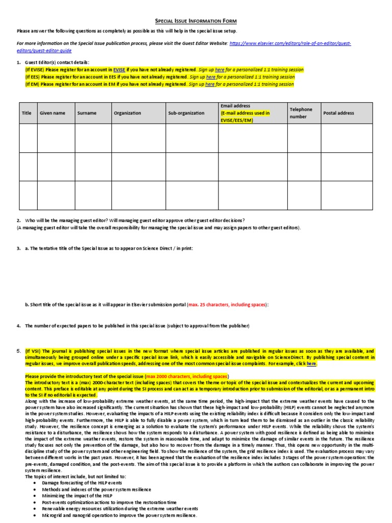 Special Issue Information - Form | PDF | Open Access | Elsevier