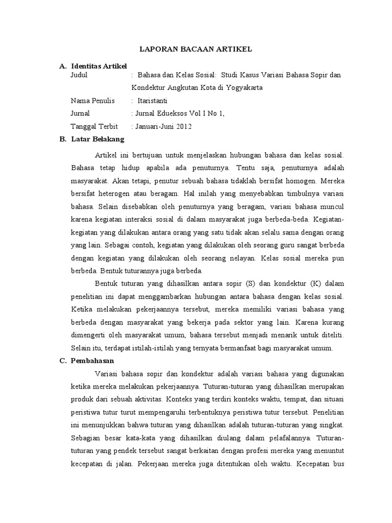 Laporan Bacaan Artikel Variasi | PDF | Seni & Disiplin Bahasa