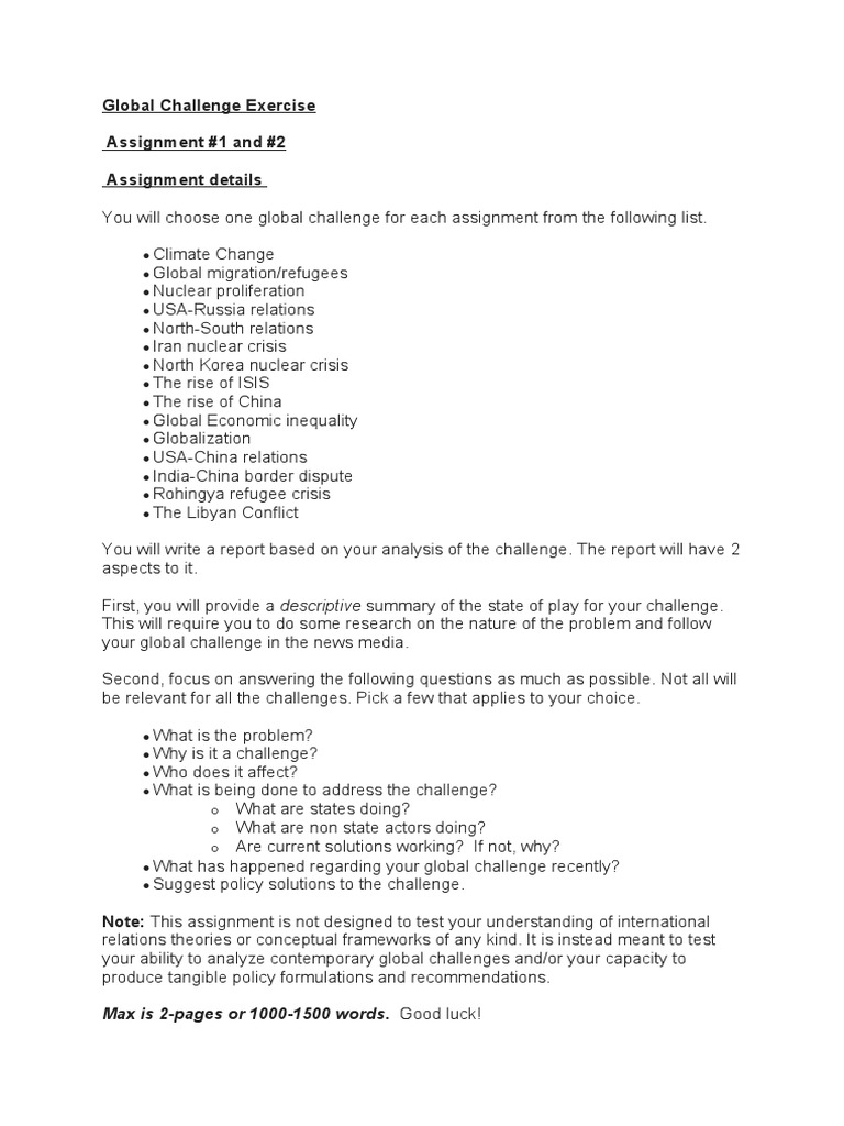 Global Challenge Report Assignment Guide | PDF | Politics