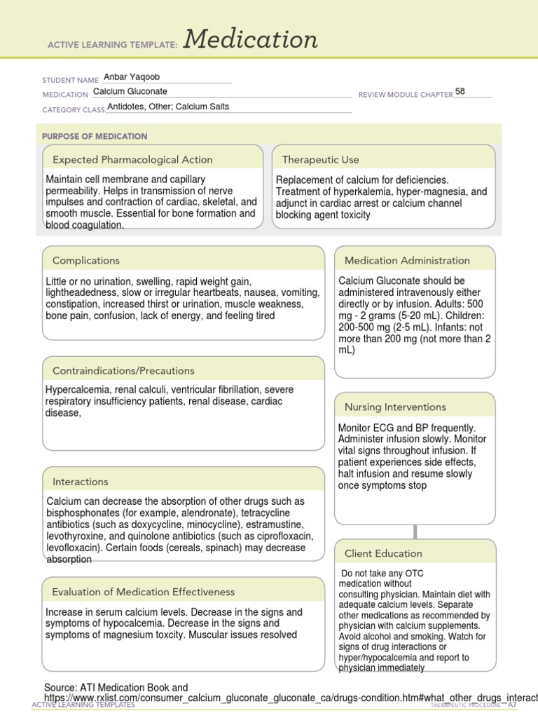 Med Template | PDF | Magnesium | Calcium