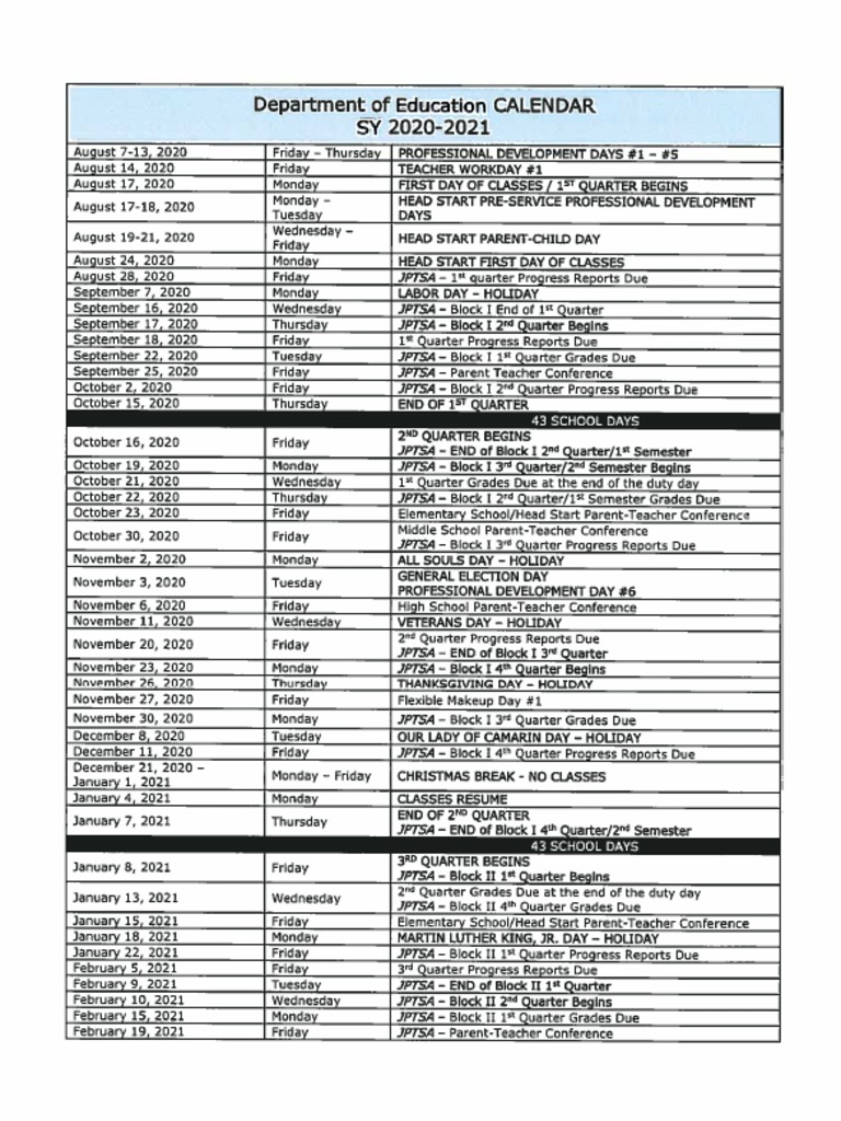 Gdoe Calendar Sy 2020-2021 1 | PDF
