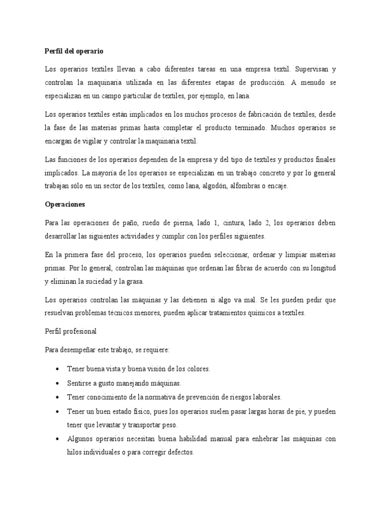 Perfil operario textil | PDF | Industria textil | Lana