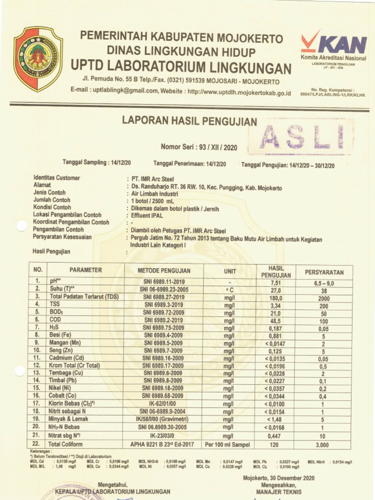 Hasil Lab IPAL 2020 | PDF