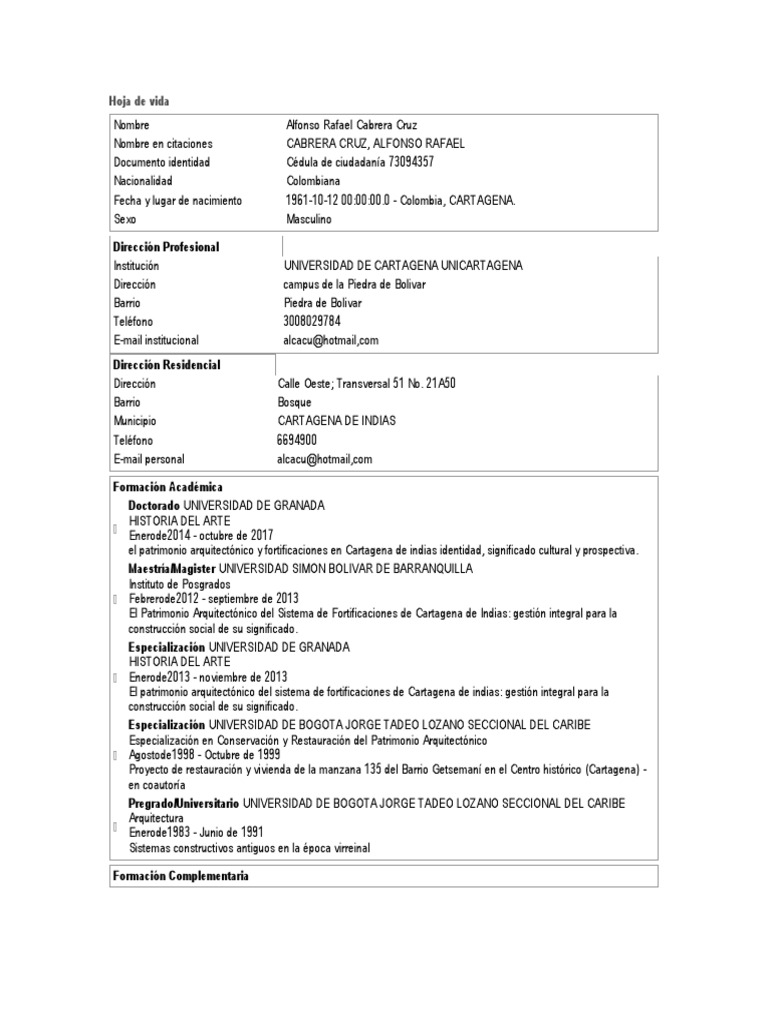 Curriculum Vitae Alfonso Cabrera | PDF | Urbanismo | Colombia