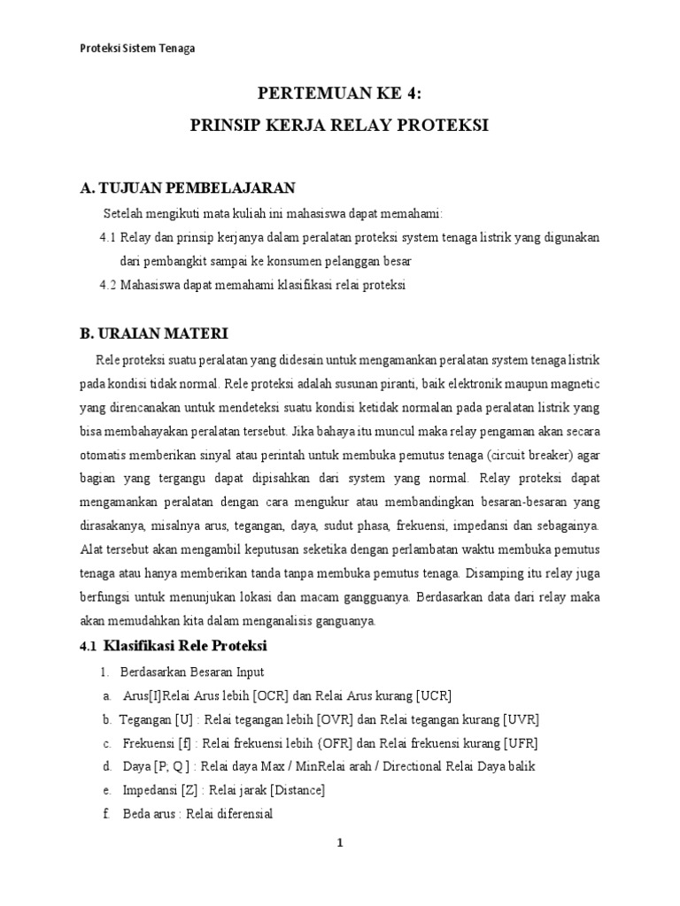 Pertemuan Ke 4 Prinsip Kerja Relay Proteksi Pdf