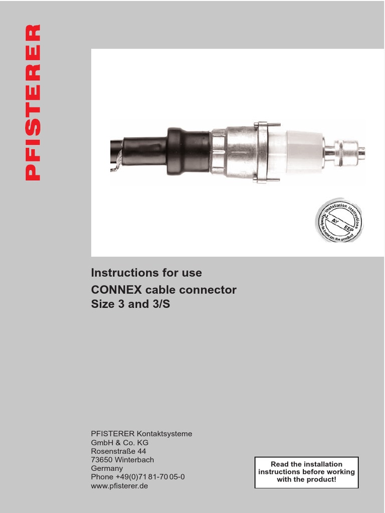 Pfisterer Inner Cone Plug Terminations Connex Size 3 Instruction | PDF ...