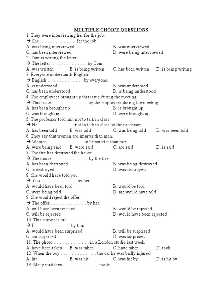 Passive Voice Multiple Choice Quiz | PDF
