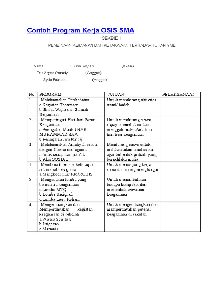 Contoh Program Kerja Osis SMA | PDF