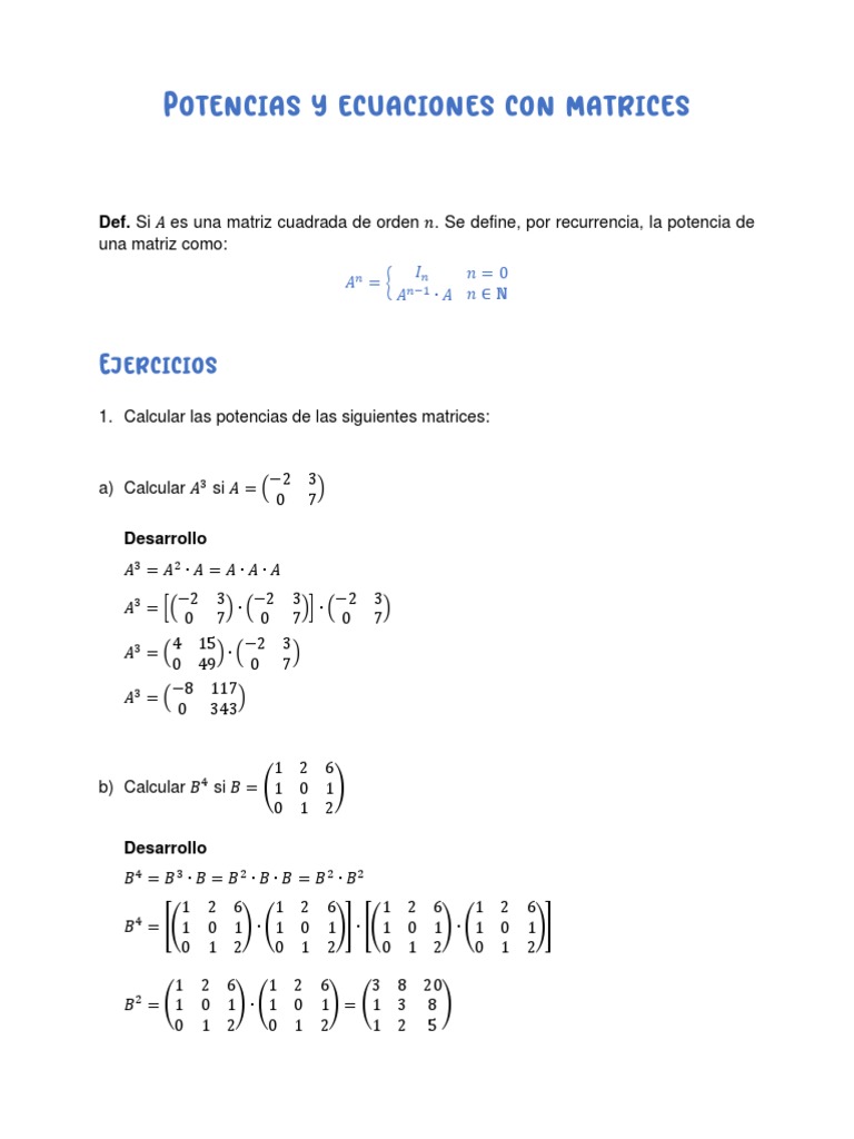 5 Potencia y Ecuaciones Con Matrices | PDF | Matriz (Matemáticas ...
