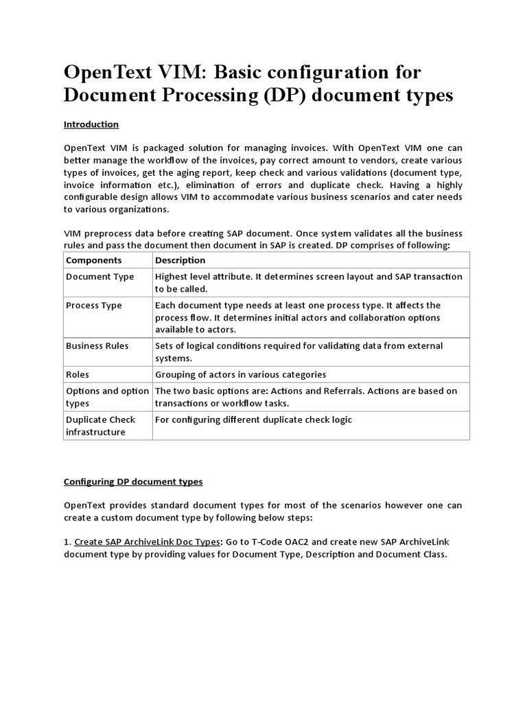 Opentext Vim Basic Configuration For Document Processing Dp Document Types Pdf Computer