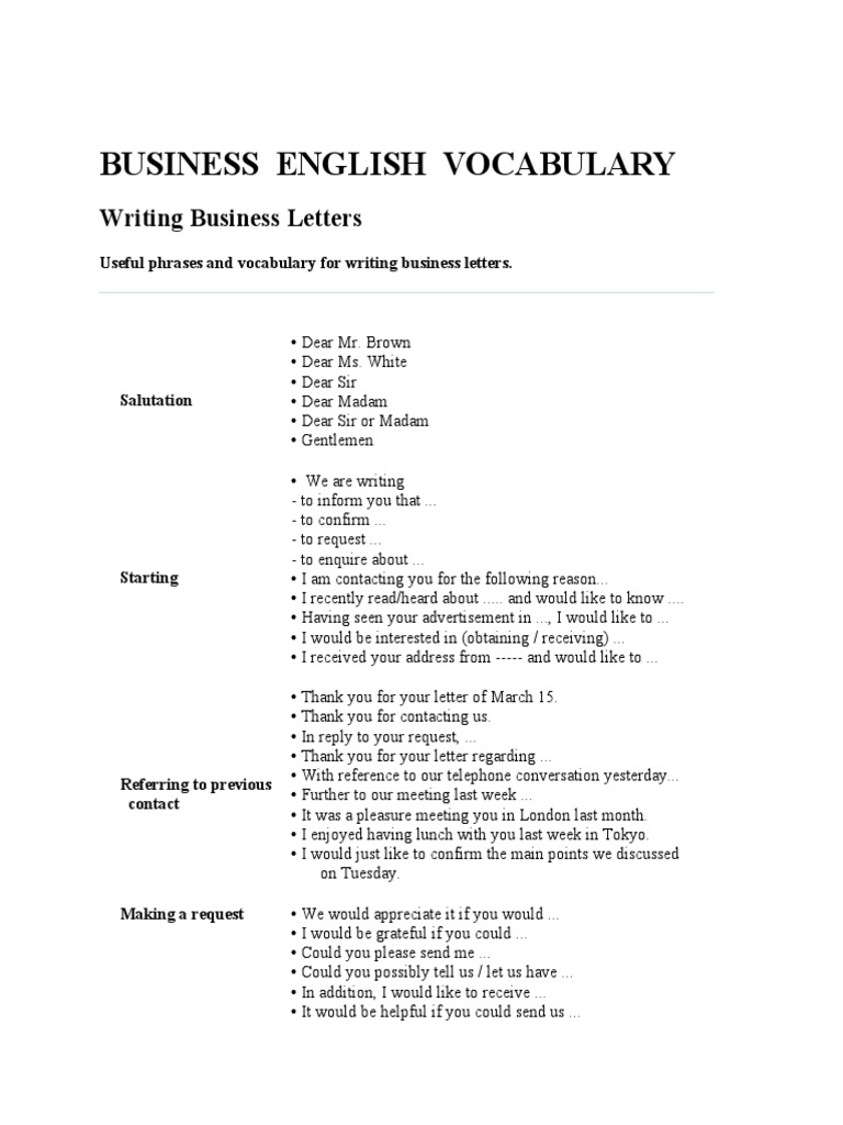 Useful Phrases For Business Letters | PDF