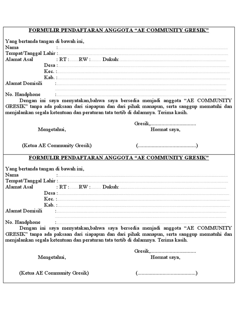Formulir Pendataan Anggota | PDF