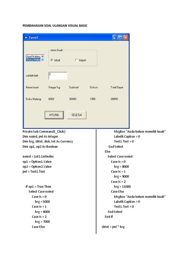 Pembahasan Soal Ulangan Visual Basic | PDF | Pemrograman Komputer