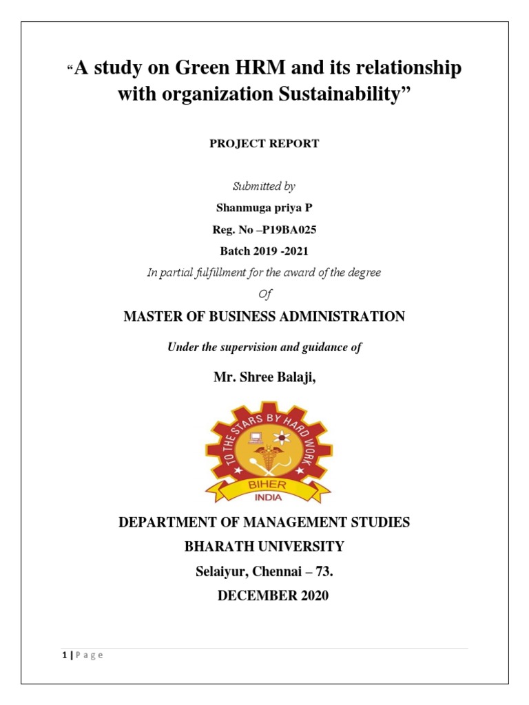 Green Human Resources Management Project (Shanmugapriya) | Download ...