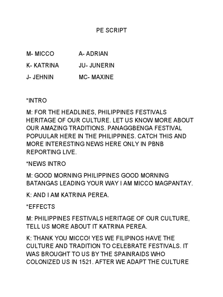 PE Group Activity Script | PDF | Festival | Philippines