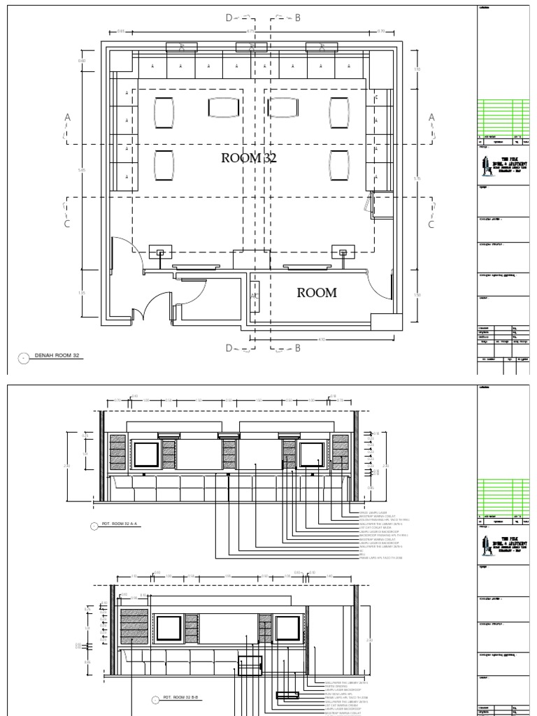 Architectural floor plans and design details for Room 32 | PDF