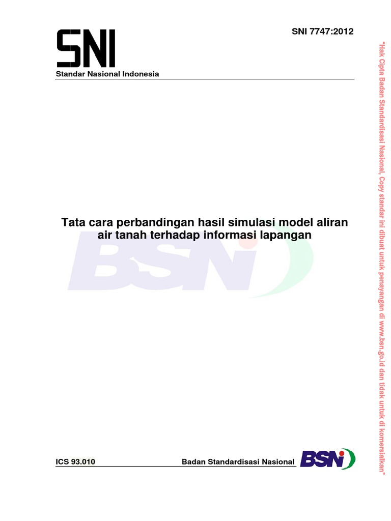 Airtanah - SNI 7747 2012 Tata Cara Perbandingan Hasil Simulasi Model ... Airtanah - SNI 7747 2012 Tata Cara Perbandingan Hasil Simulasi Model ...