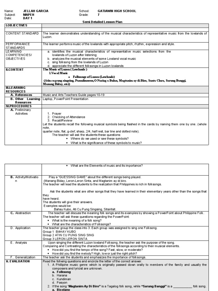 Lesson Plan | PDF | Songs | Folk Music