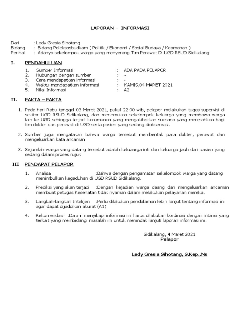 Contoh Laporan Informasi | PDF