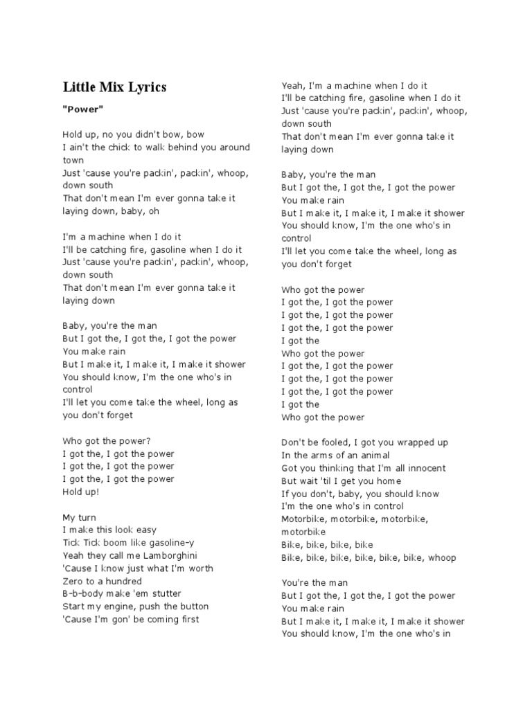 Little Mix Lyrics: "Power" | PDF