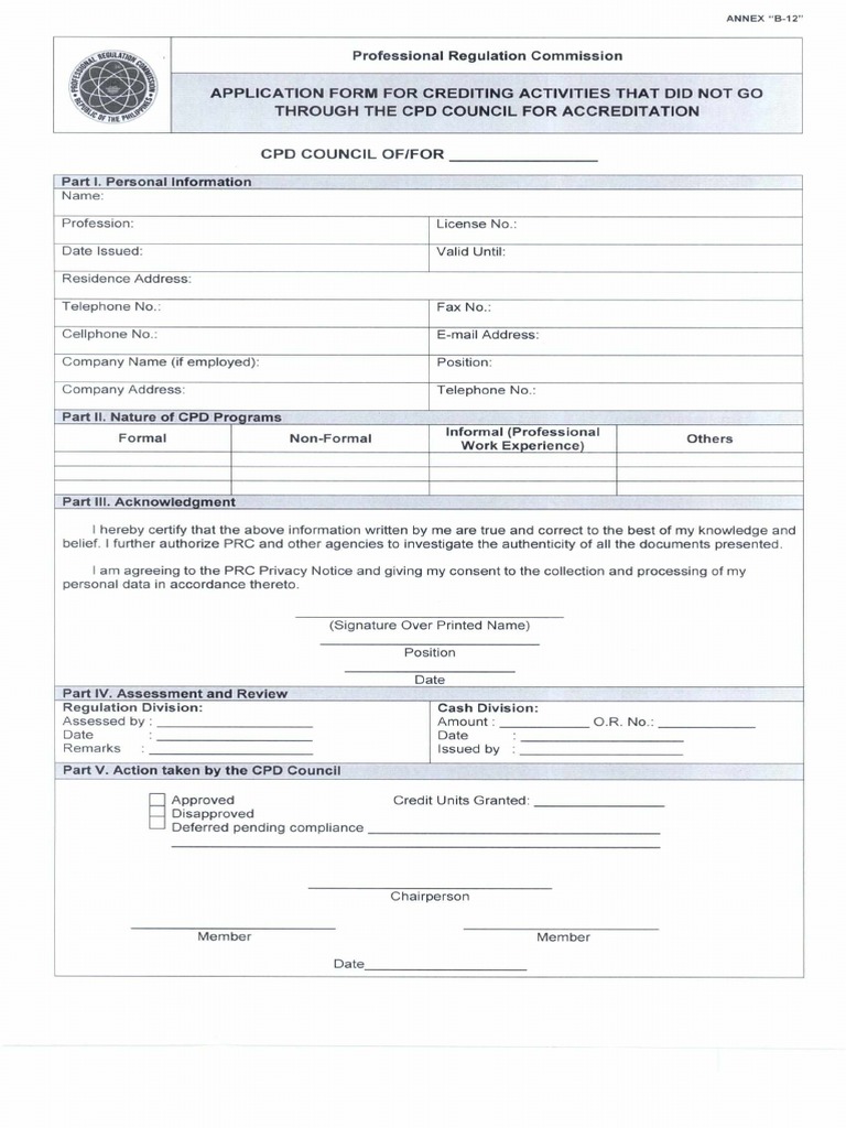 PRC Application For CPD Units | PDF | Privacy | Government