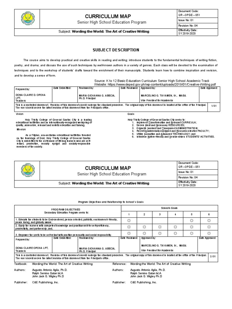 Curr - Map S.Y. 2019-2020creative Writing | PDF | Poetry | Narration