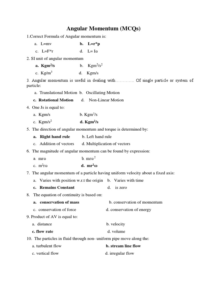Angular Momentum MCQs | PDF