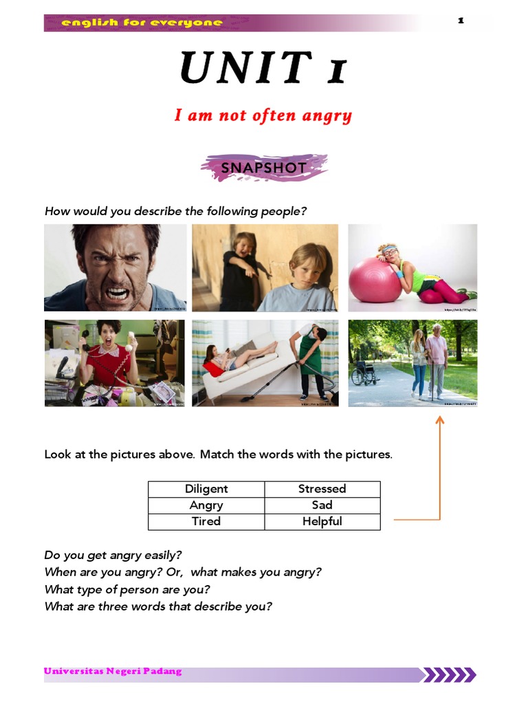 Unit 1: I Am Not Often Angry | PDF