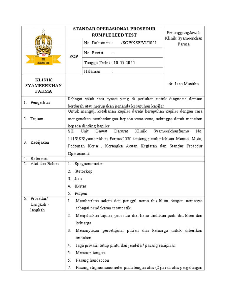 Standar Operasional Prosedur Rumple Leed Test | PDF