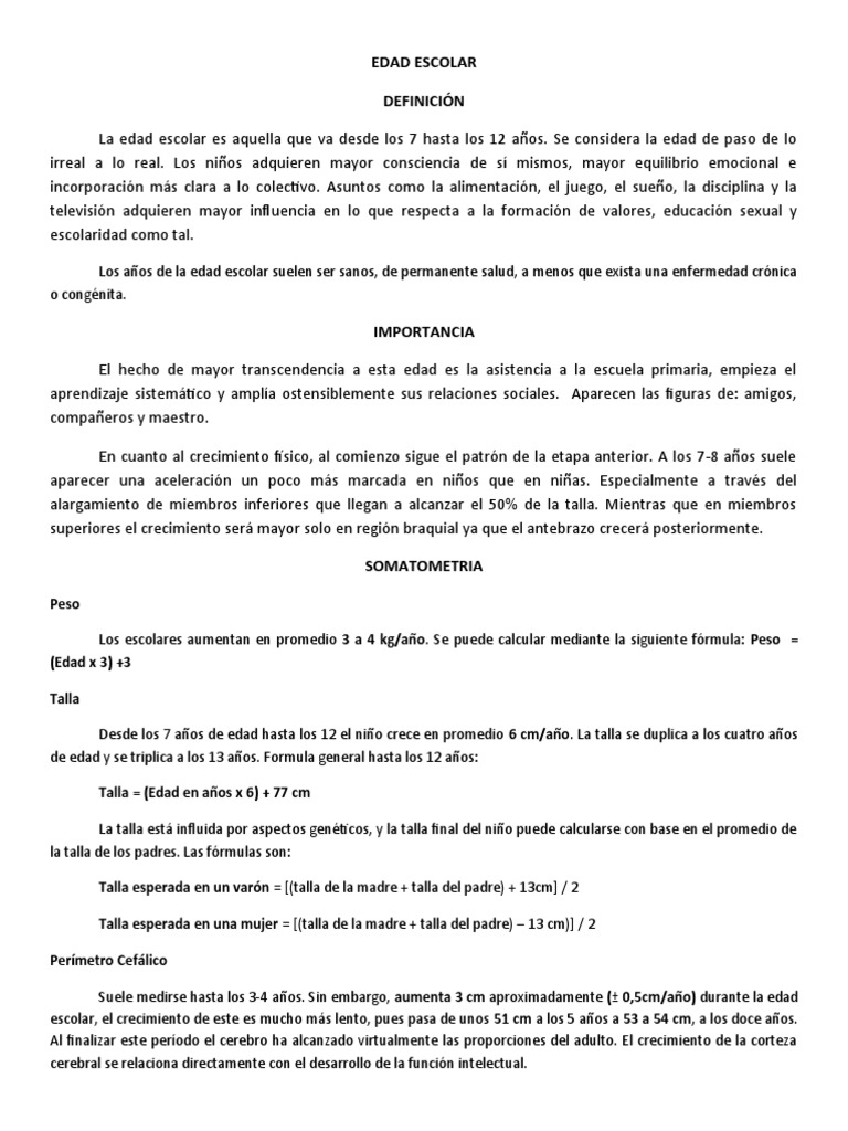 Edad Escolar Definición | PDF | Nutrición | Dieta y nutrición