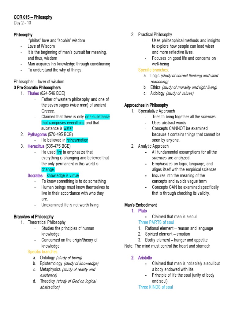 Specific Branches:: Thales | PDF | Free Will | Reason