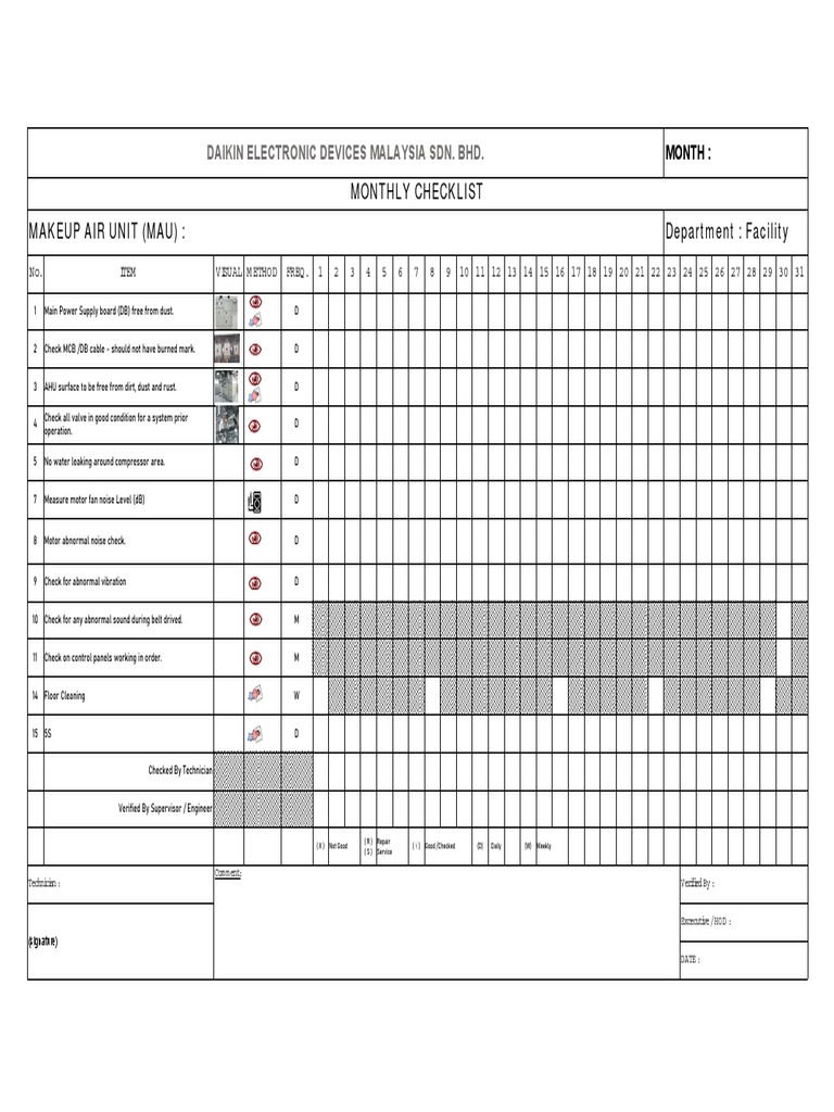 Daikin Monthly Maintenance Checklist | PDF | Manufactured Goods ...