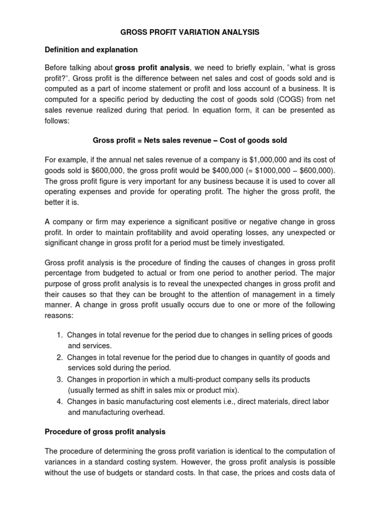Gross Profit Variance Analysis | PDF | Gross Margin | Revenue