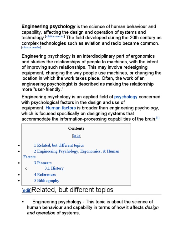 Related, But Different Topics: Engineering Psychology Is The Science of ...