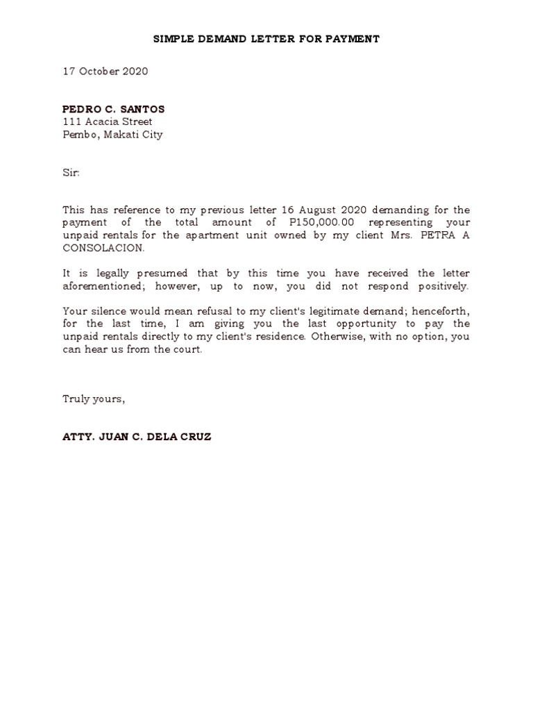 Simple Demand Letter (Sample) | PDF