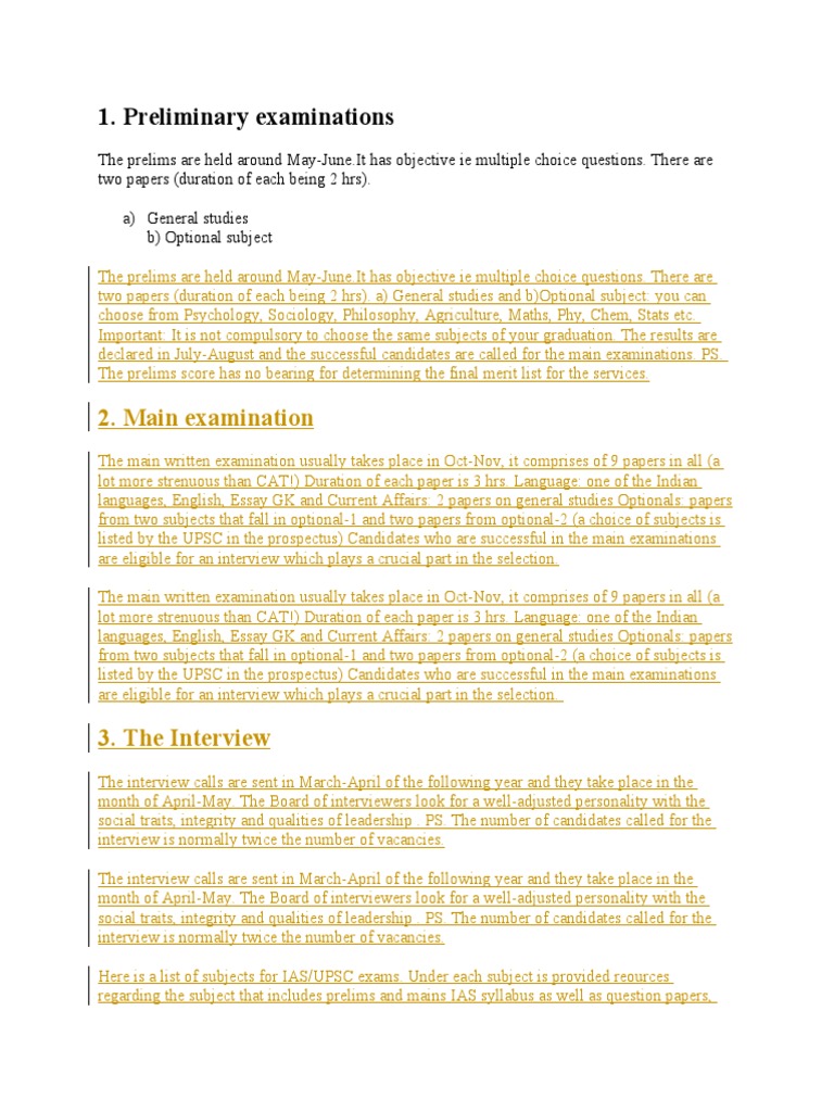 Preliminary Examinations: 2. Main Examination | PDF