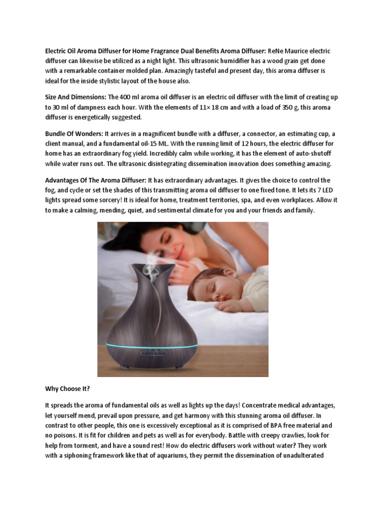 Electric Oil Aroma Diffuser For Home Fragrance Dual Benefits Aroma Diffuser | PDF | Odor | Nature