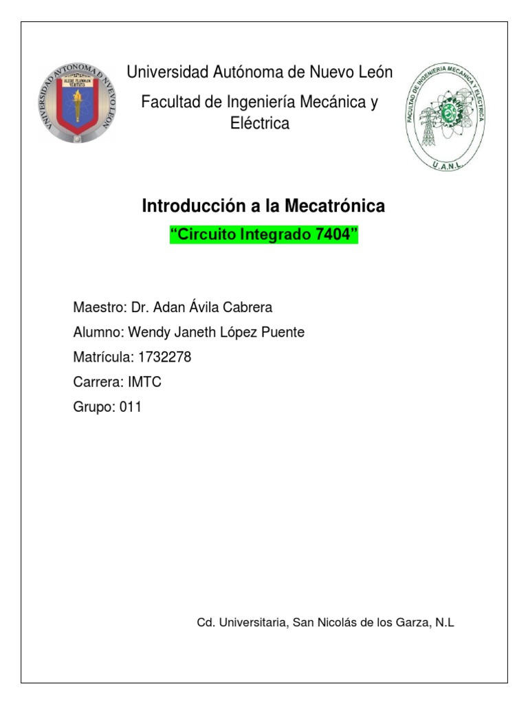 Circuito Integrado 7404 en Mecatrónica | PDF | Ingenieria Eléctrica ...