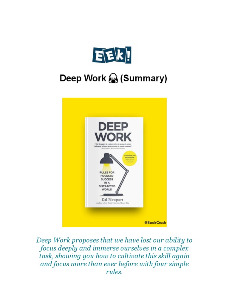 Deep Work Summary - Master Complex Tasks | PDF | Myelin | Attention