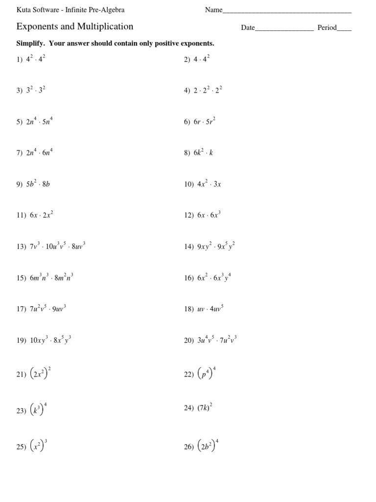 Exponents and Multiplication Practice | PDF