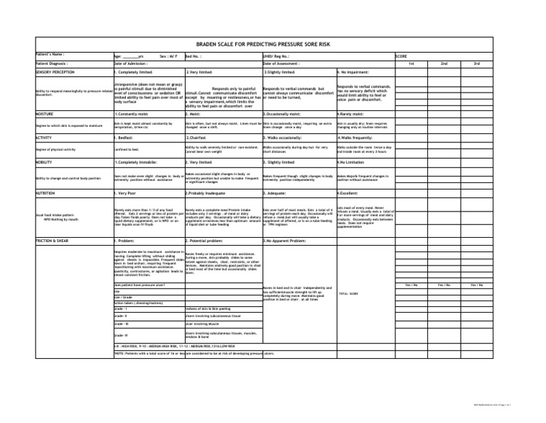 Braden Pressure Ulcer Risk Assessment | PDF | Dietary Supplements | Pain