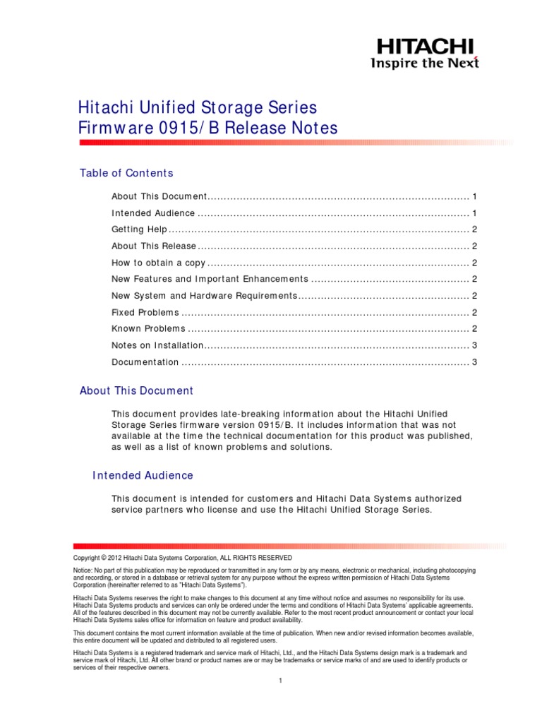 Hitachi Unified Storage Series Firmware 0915/B Release Notes | PDF