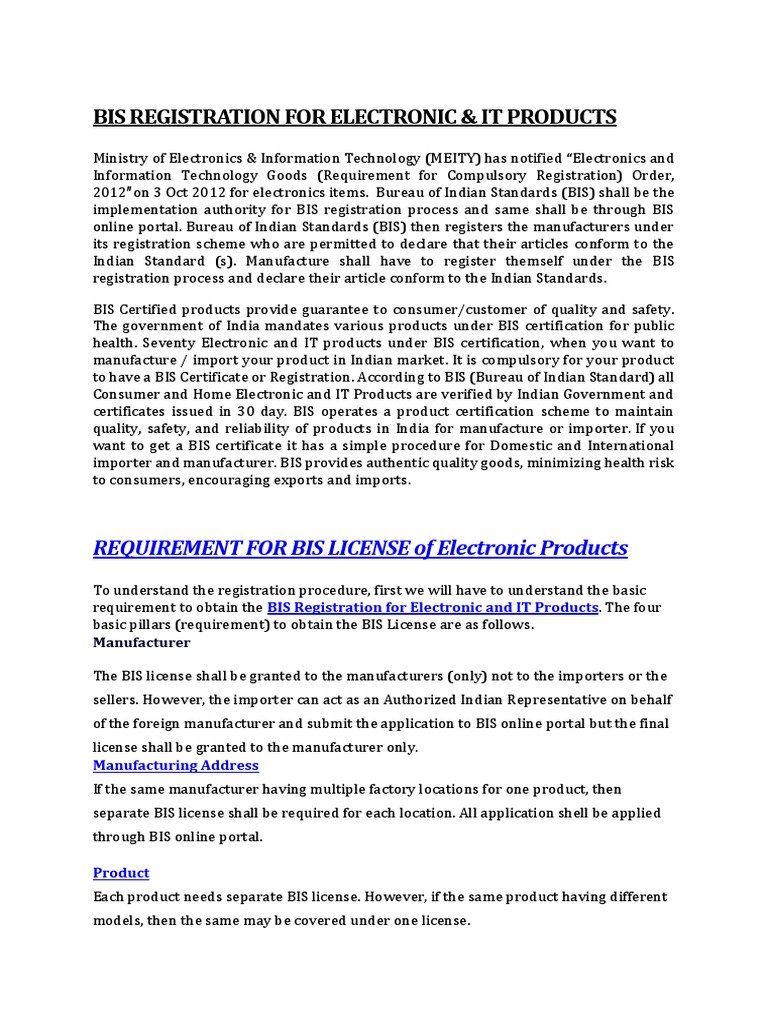 Bis Registration For Electronic Products | PDF | Business | Finance ...