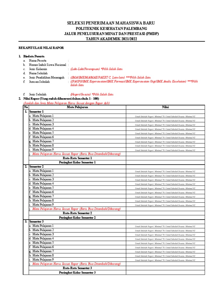 Template Rekap Nilai Rapor PMDP 2021 | PDF