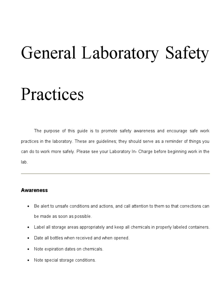 General Laboratory Safety Practices | PDF | Shoe | Laboratories