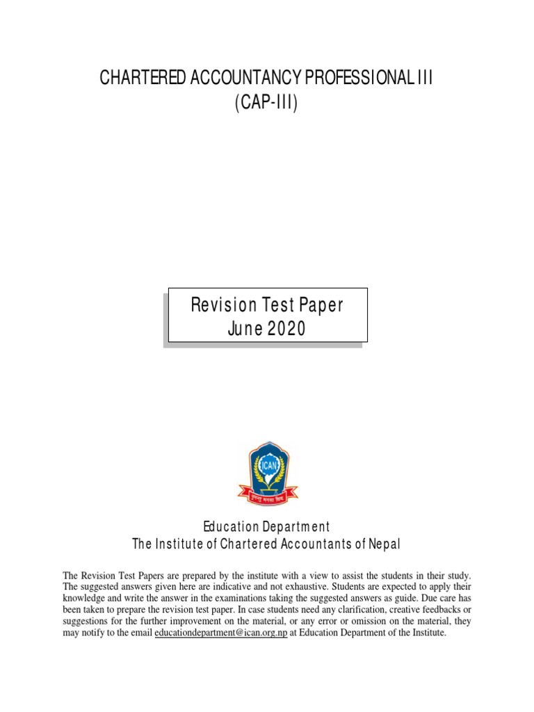 Revision Test Paper CAP III June 2020 | PDF | Equity (Finance) | Book Value